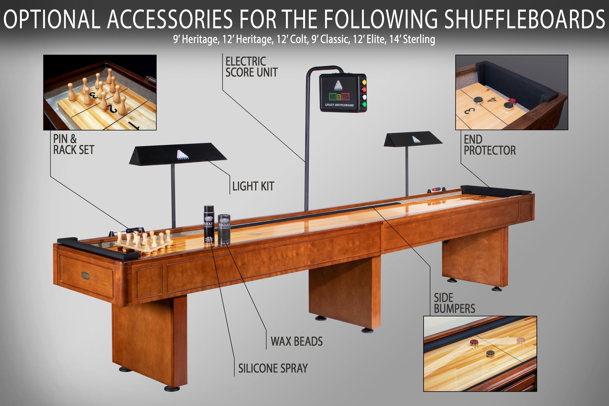 Elite 12 Ft Shuffleboard With 20 Inch Wide Playfield – Legacy Billiards
